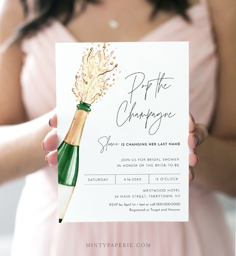 Pop the Champagne Bridal Shower Invitation Template, Brunch and Bubbly ...