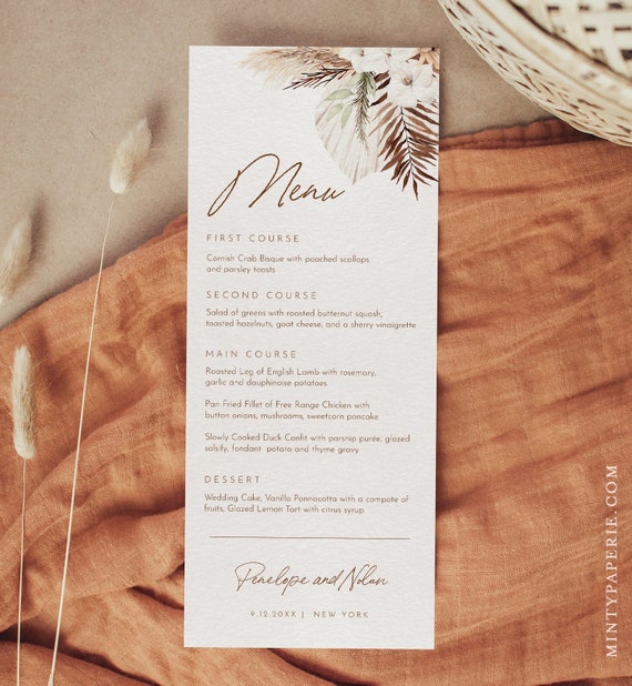 Bohemian Menu Card Template Wedding / Bridal / Baby Shower | Etsy