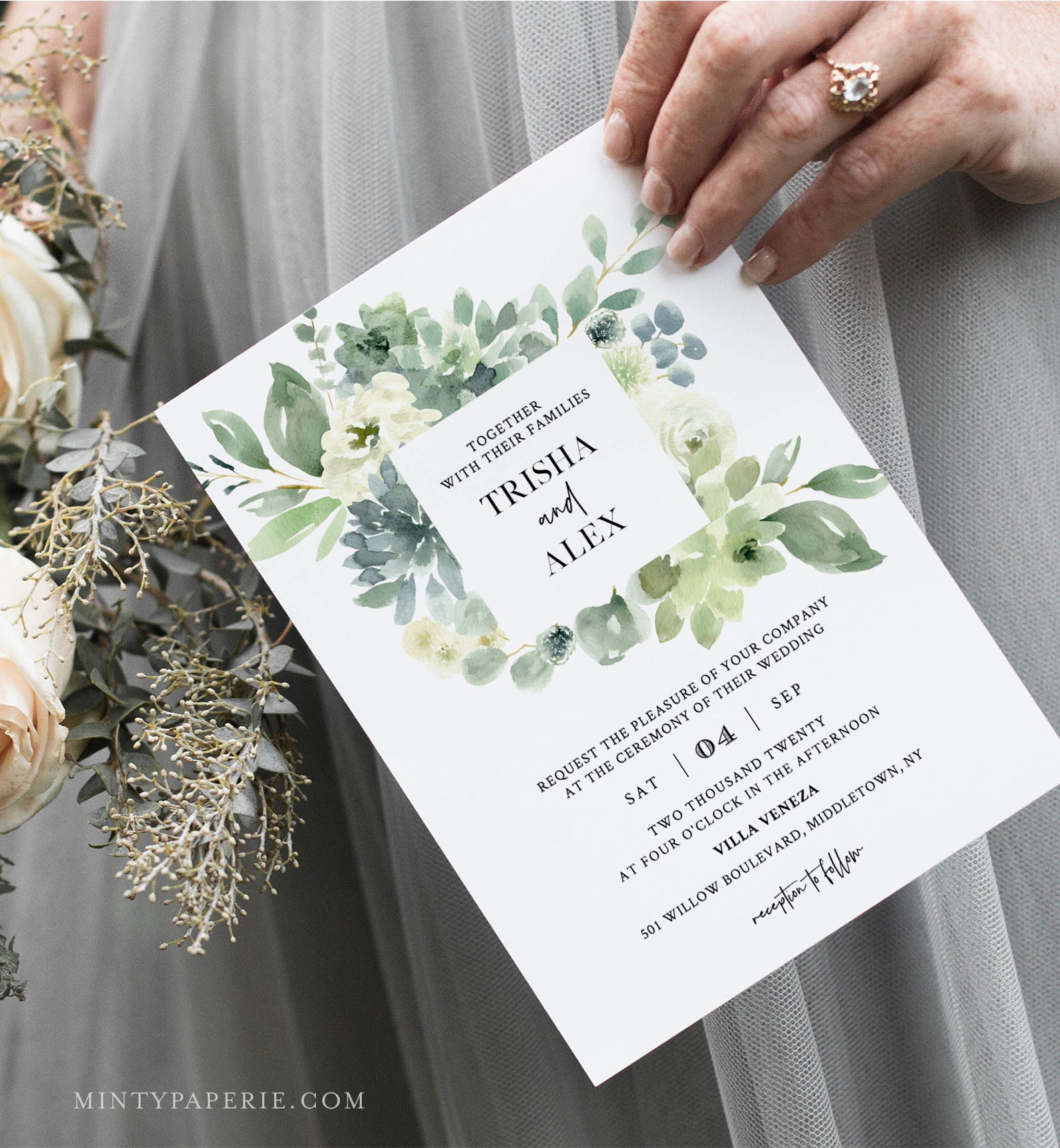 Greenery Wedding Invitation Set Delicate Watercolor - Etsy