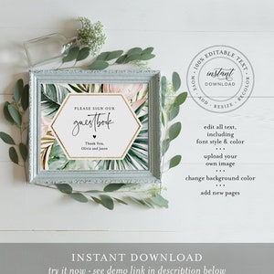 Tropical Custom Sign Template, Wedding or Bridal Shower Table Top Sign ...