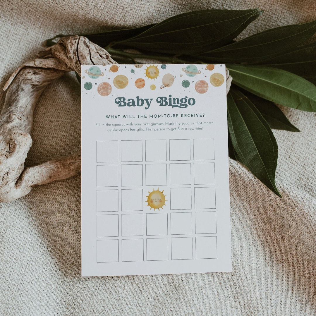 Space Baby Bingo Game, Printable Planets Baby Shower Game Template ...