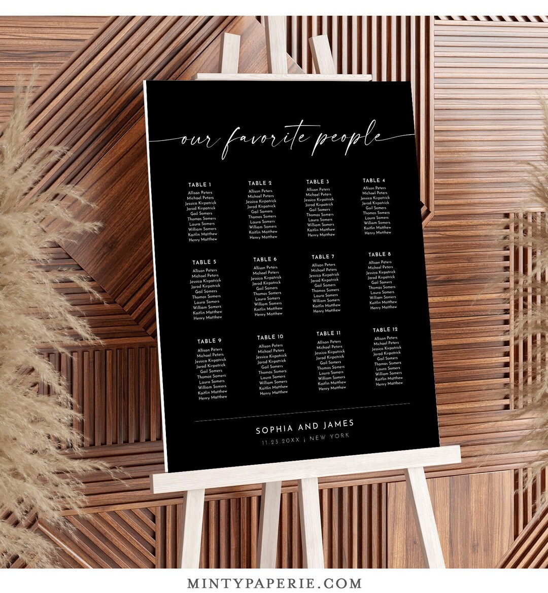 Classic Black Seating Chart Poster, Minimalist Wedding Seating Sign ...