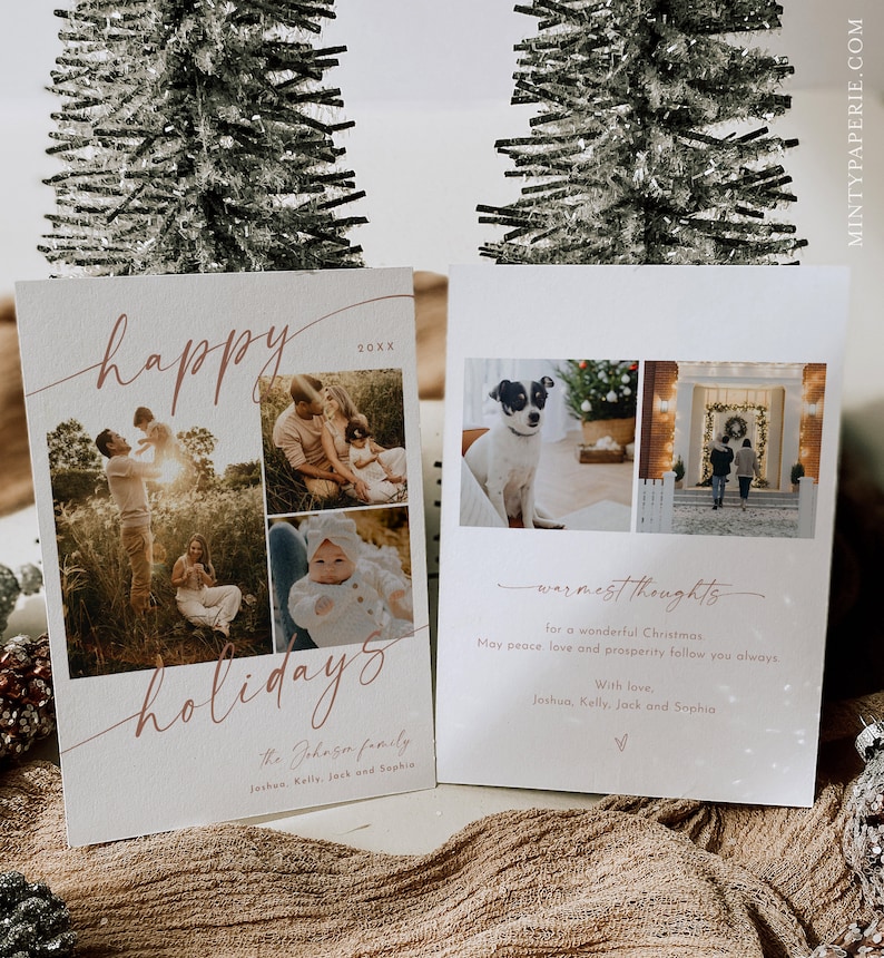 Boho Photo Holiday Card Template, Bohemian Christmas Card, Terracotta ...