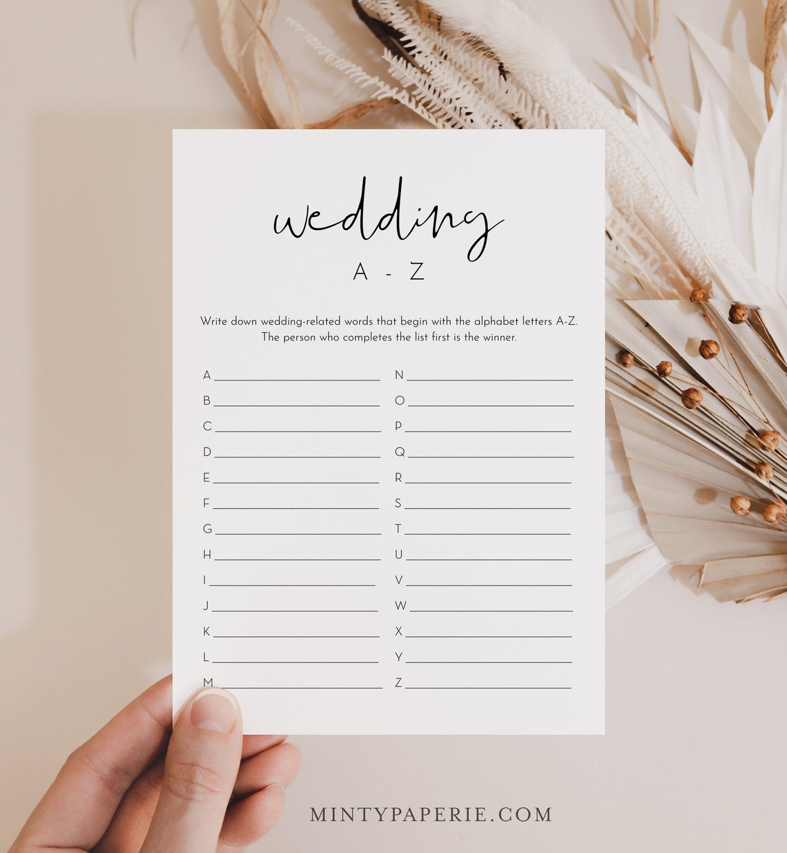 Wedding A-Z Game Minimalist Alphabet Bridal Shower Game A to | Etsy