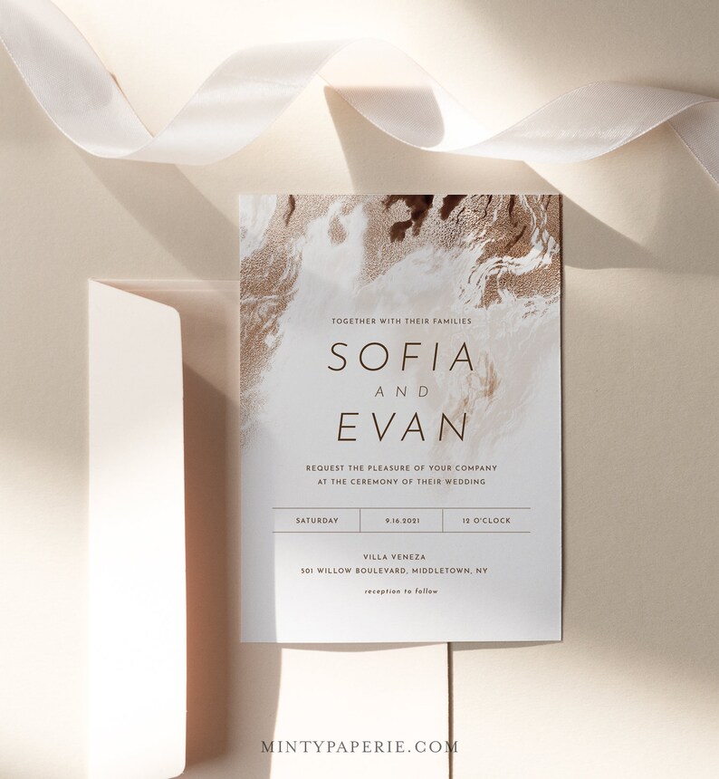 Agate Wedding Invitation Set Earthy Bronze Gold Geode Wedding - Etsy