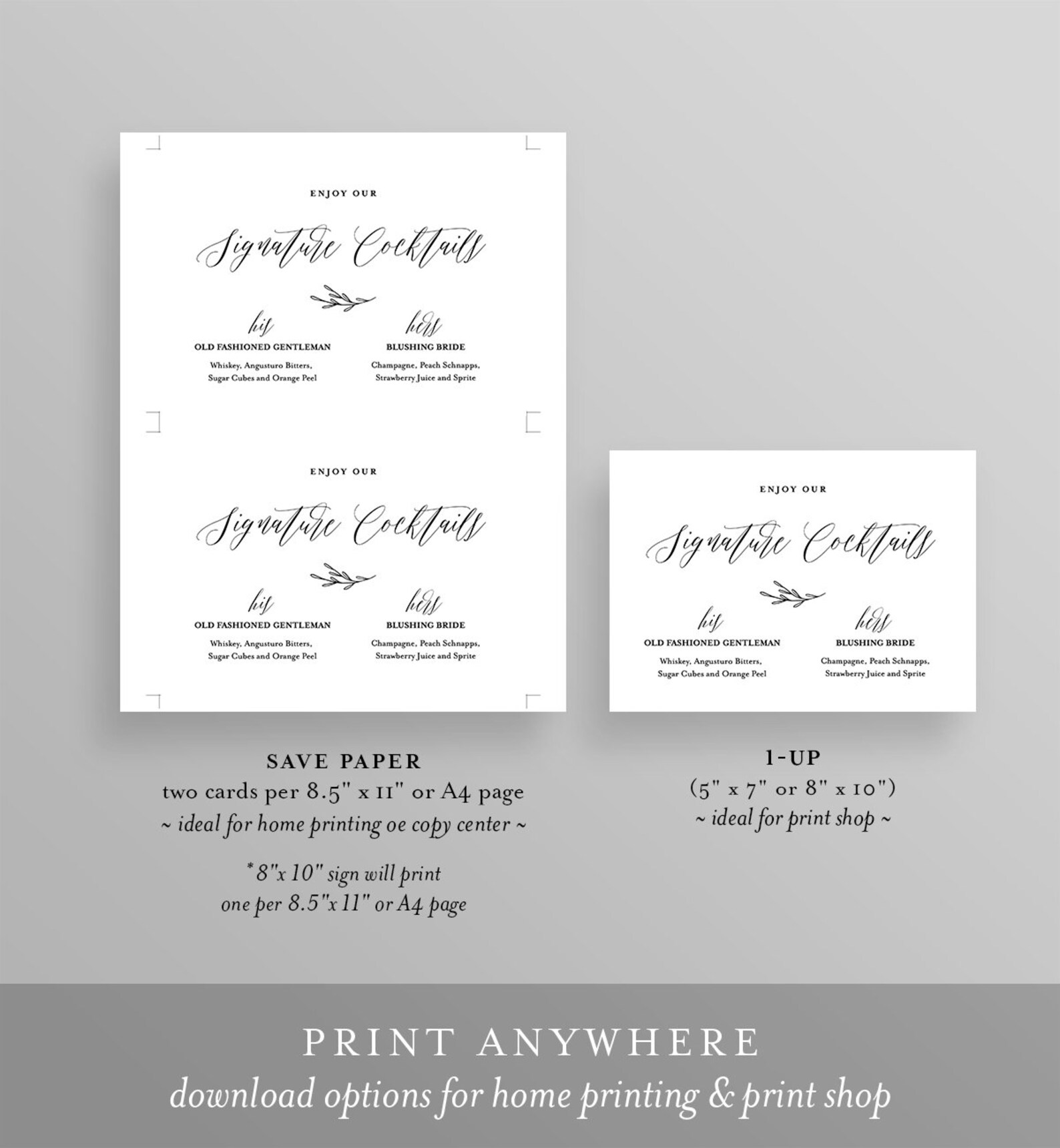 Signature Drinks Sign Template Bride and Groom Signature | Etsy