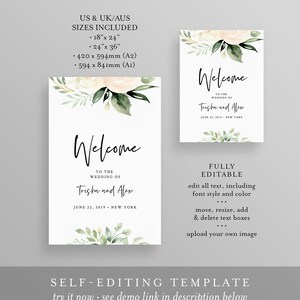 Greenery Welcome Sign Template, Boho Wedding Poster, Bridal Shower ...