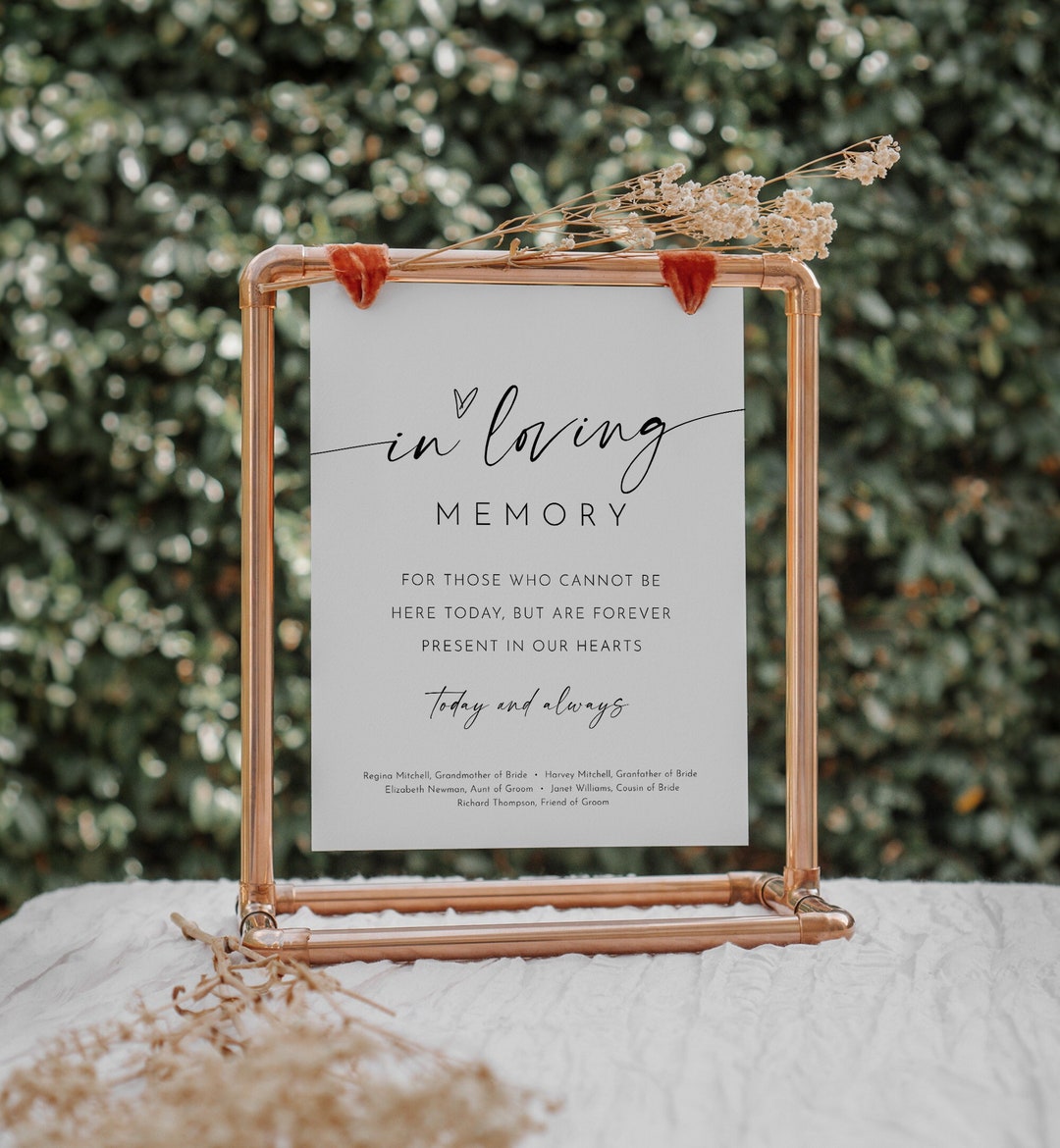 In Loving Memory Sign, Minimalist Wedding Memorial Table, Modern Script ...