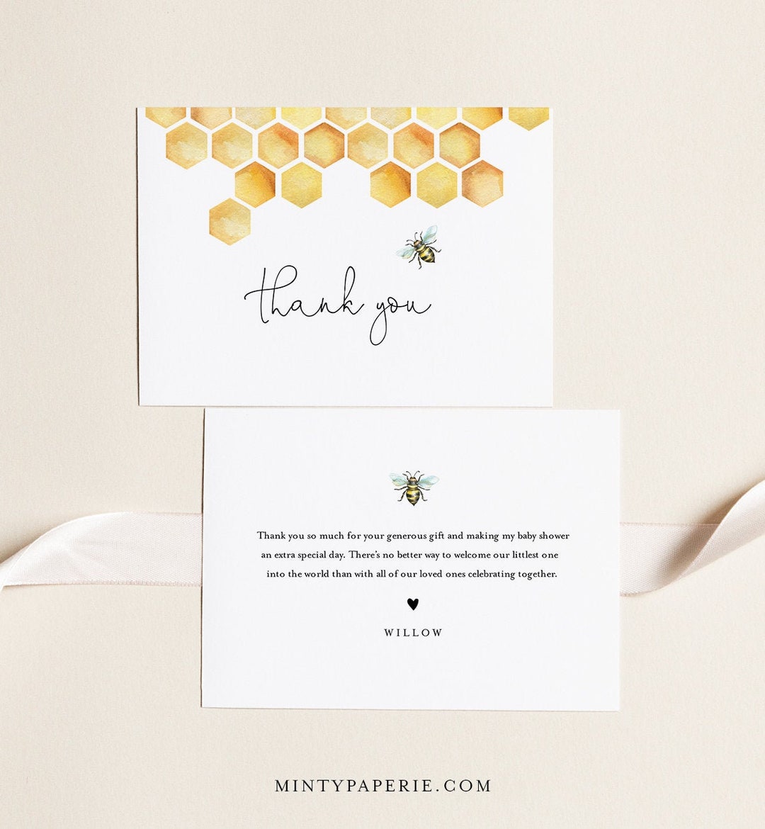 Bee Thank You Card, Honey Bee Baby Shower Thank You, Editable Template ...