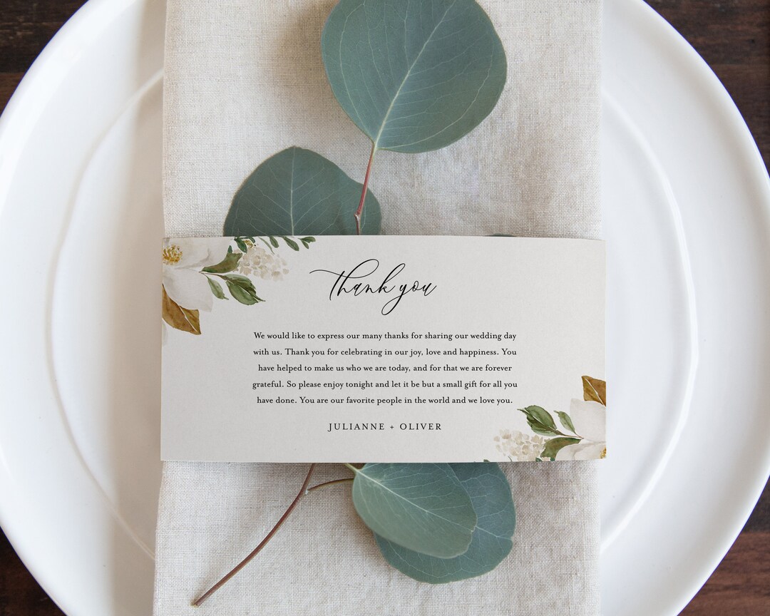 Magnolia Napkin Wrap Printable, DIY Modern Minimal Wedding Paper Napkin ...
