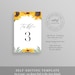 Sunflower Table Number Card Template, Rustic Fall Wedding Table Number ...