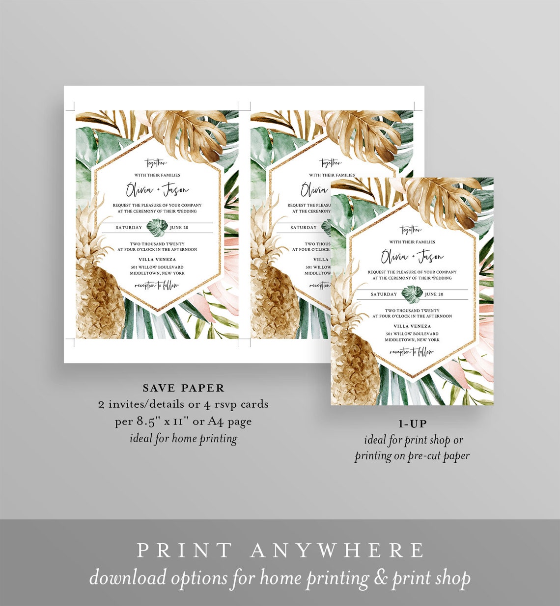 Tropical Wedding Invitation Suite, Destination Beach Wedding Invite ...