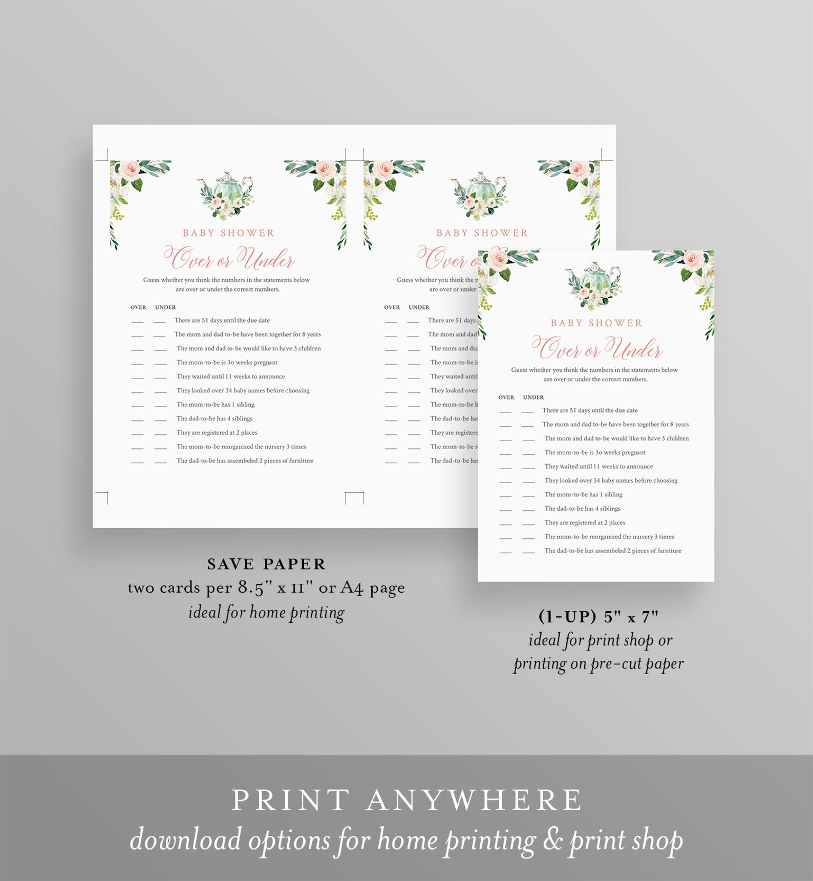 Over or Under Baby Shower Game, 100% Editable Text, Printable Baby ...