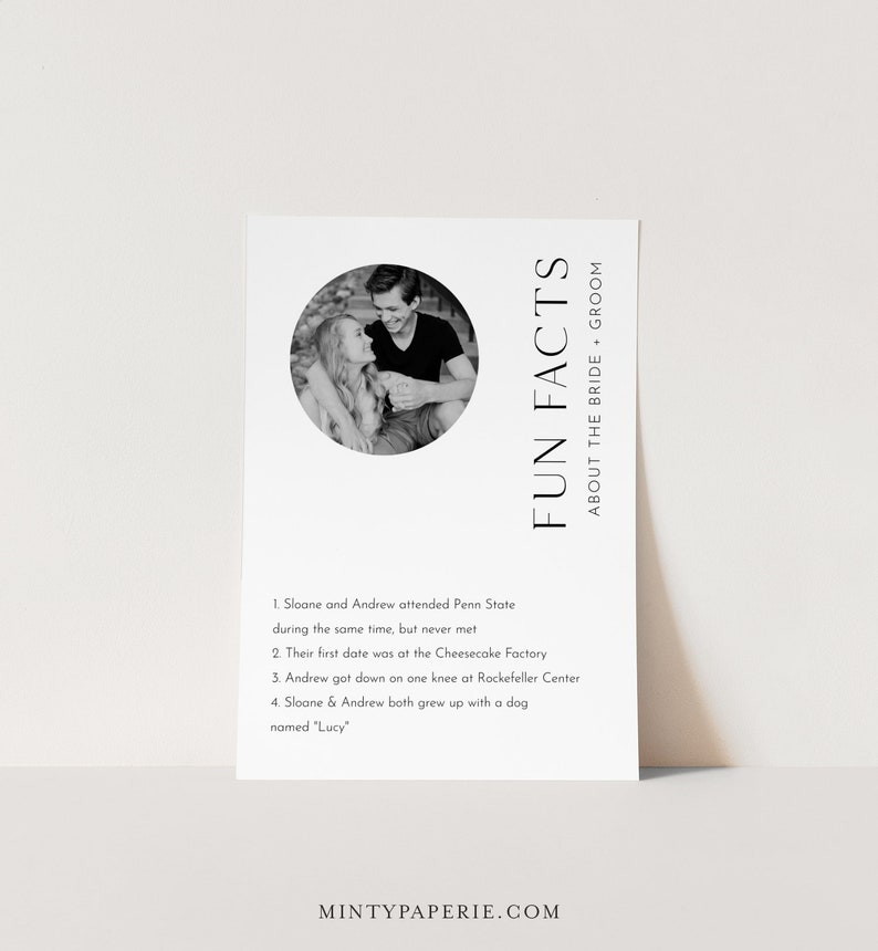 Fun Facts About the Bride and Groom Card, Minimalist Wedding Sign, 100% ...
