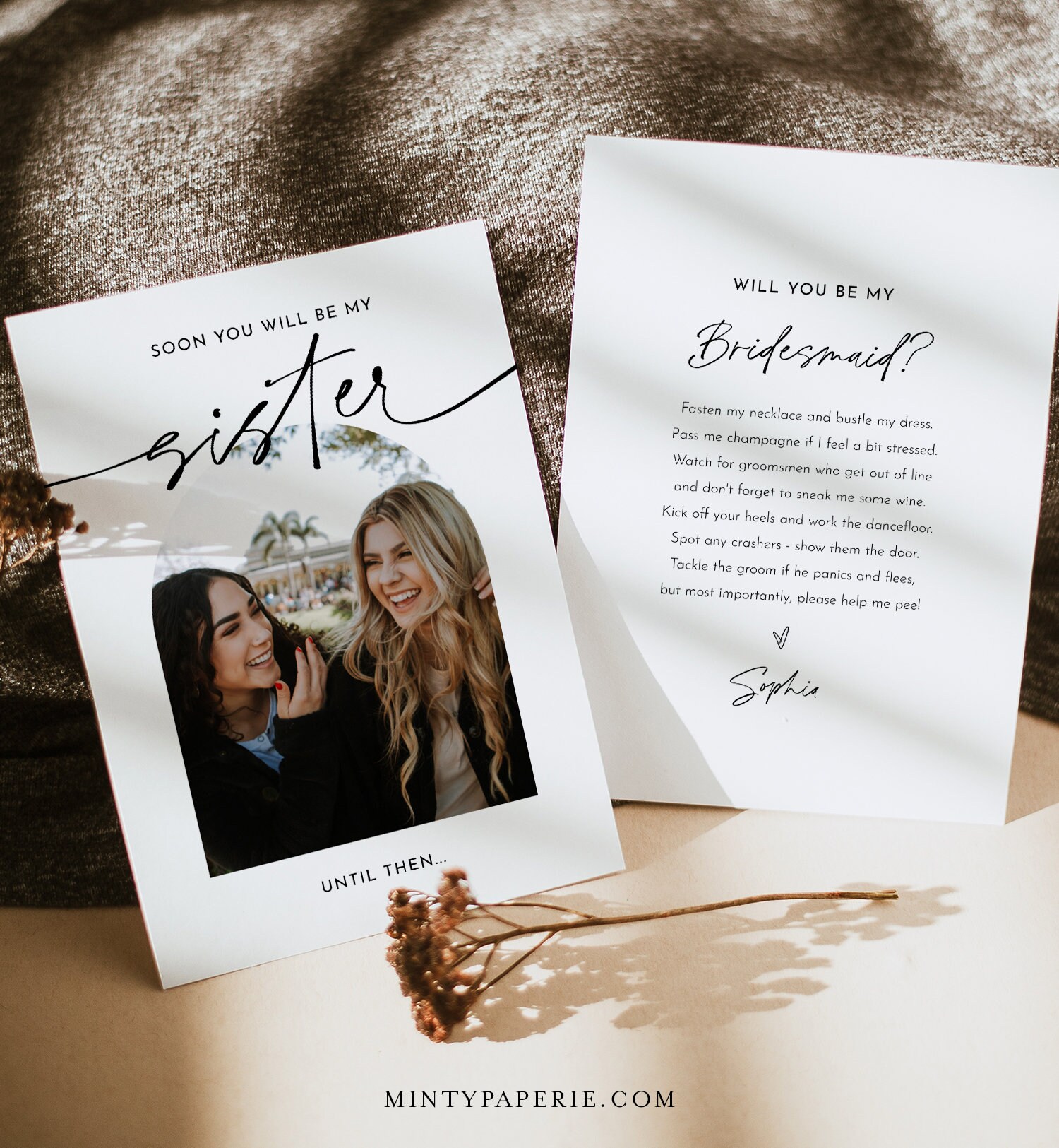 Sister Bridesmaid Proposal Card Printable Photo Will You Be My