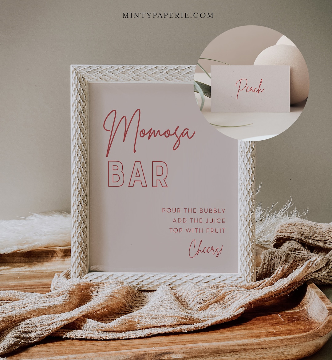 Momosa Bar Sign & Tag, Modern Baby Shower Mimosa Sign, Bubbly Bar ...