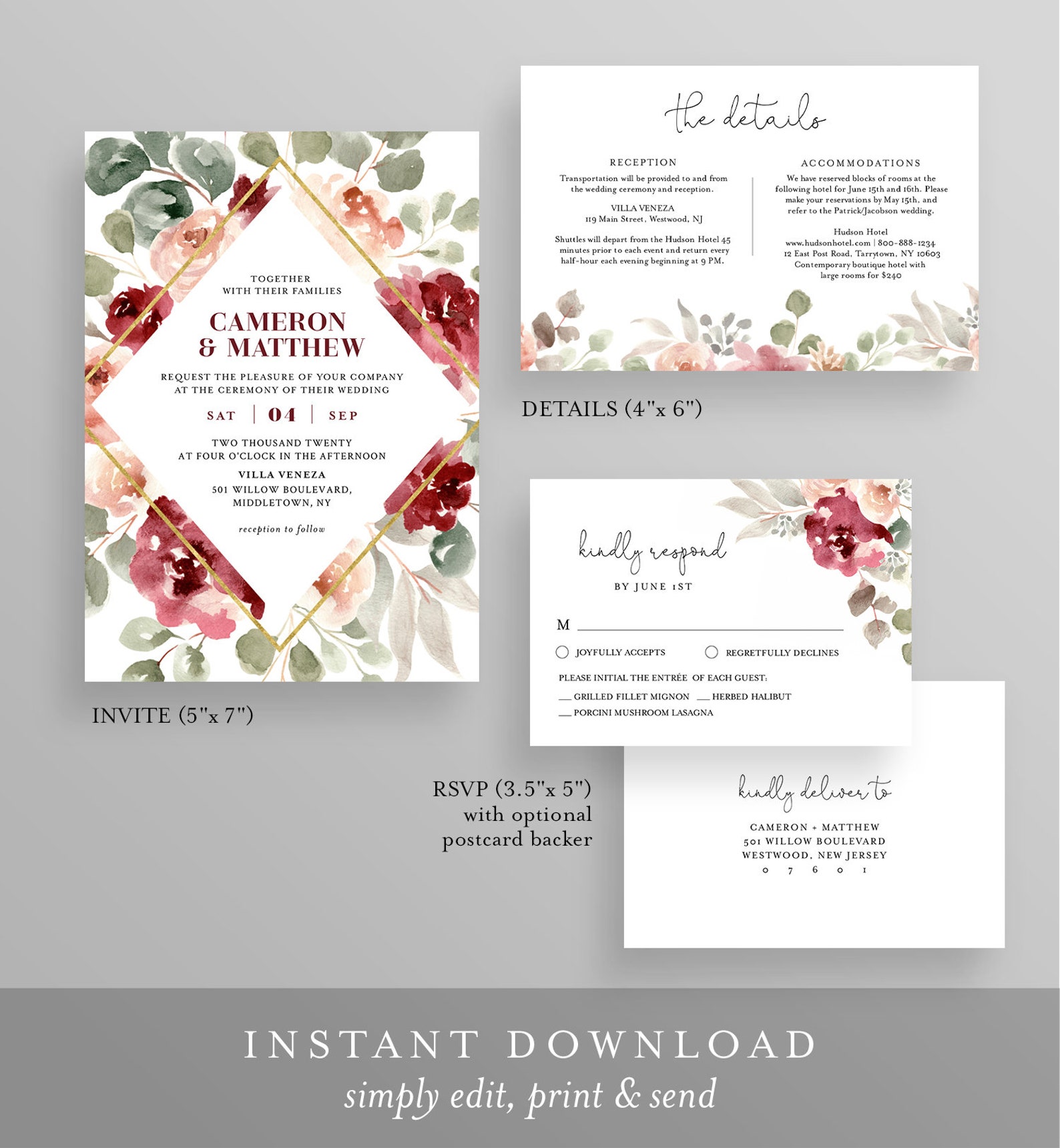 Boho Wedding Invitation Template Printable Editable Invite | Etsy