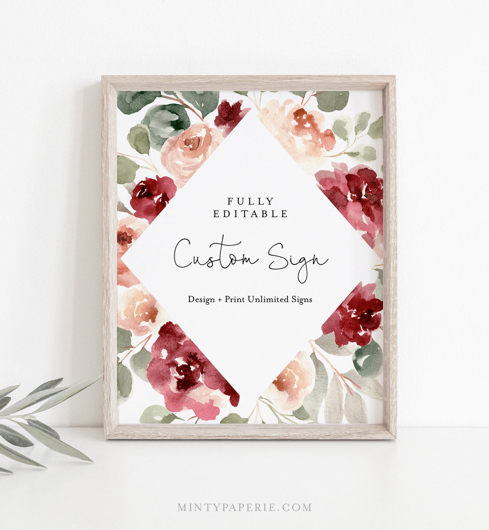 Boho Custom Sign Template, Watercolor Floral Wedding / Bridal Shower ...