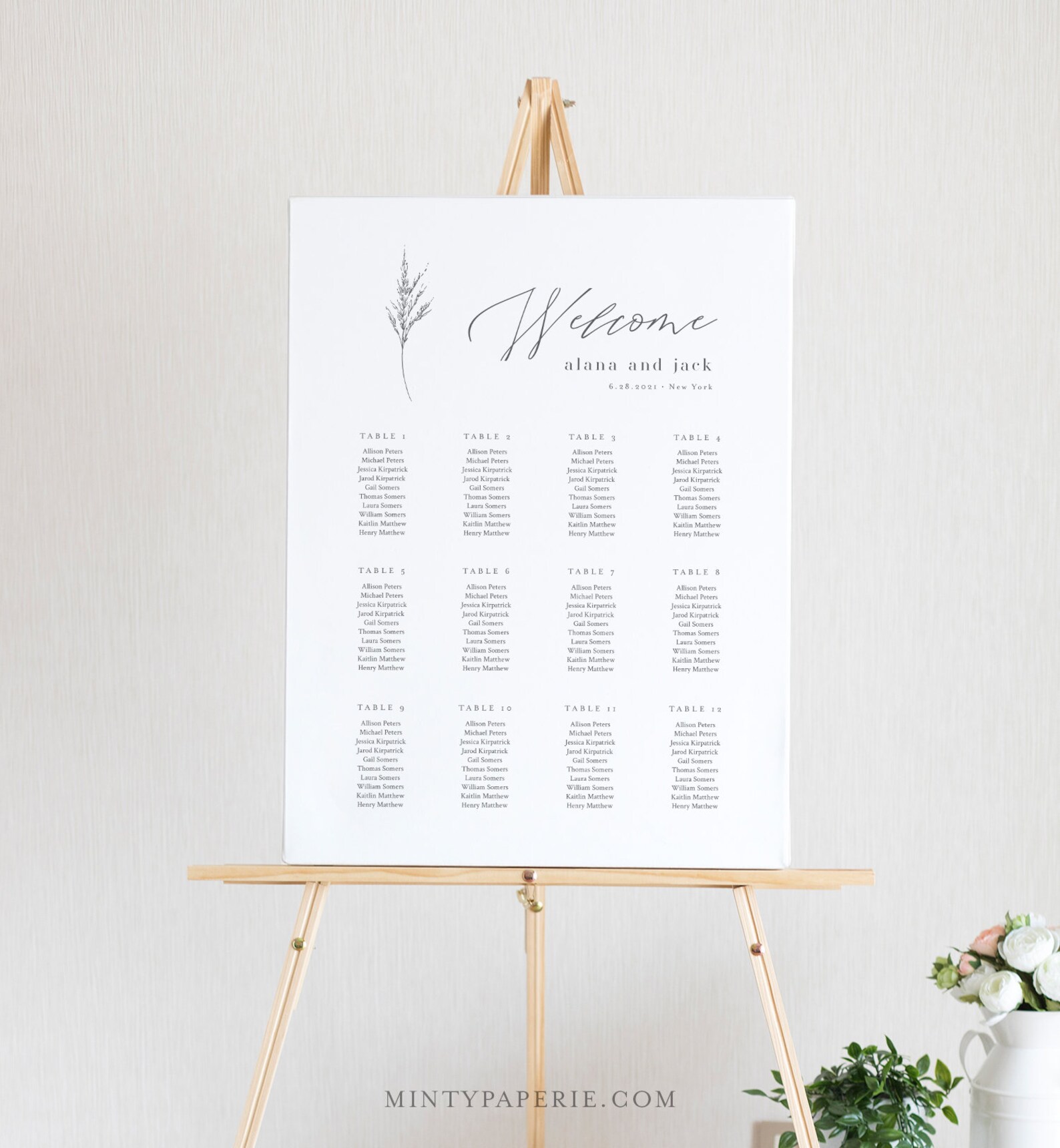 Lavender Seating Chart Poster, Printable Minimalist Wedding Seating ...