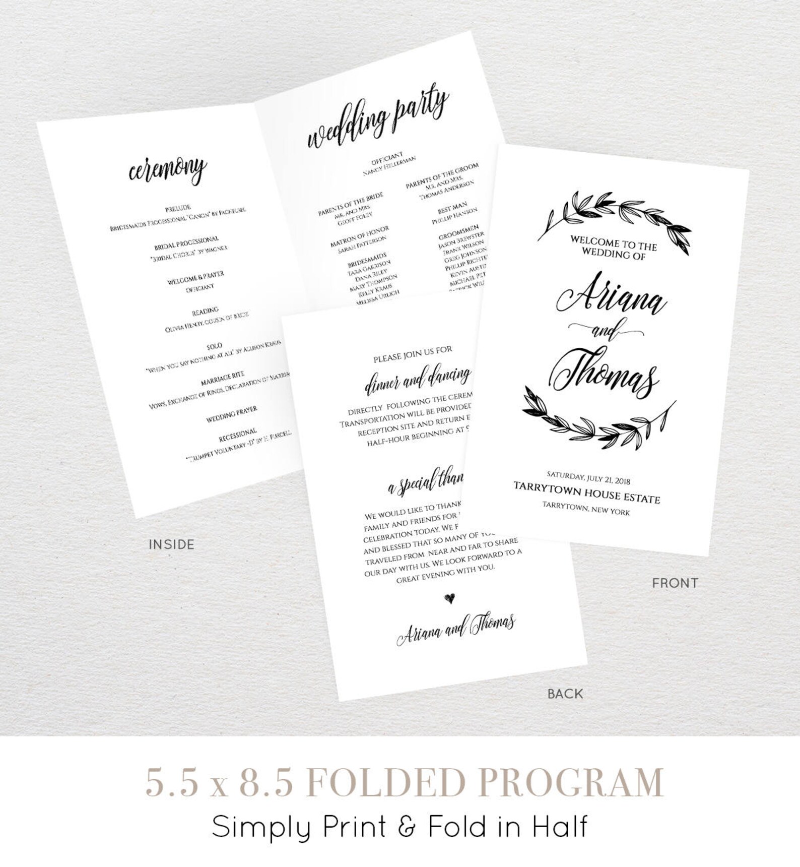 Wedding Program Printable, Rustic Laurels, Ceremony Program Template, Kraft Paper, INSTANT ...