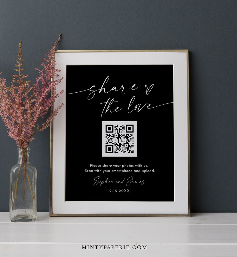 Share the Love QR Code Sign, Classic Black, Photo Album Share QR Code ...