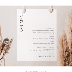 Minimalist Bar Menu Sign, Open Bar Sign, Alcohol Wedding Drink Menu ...