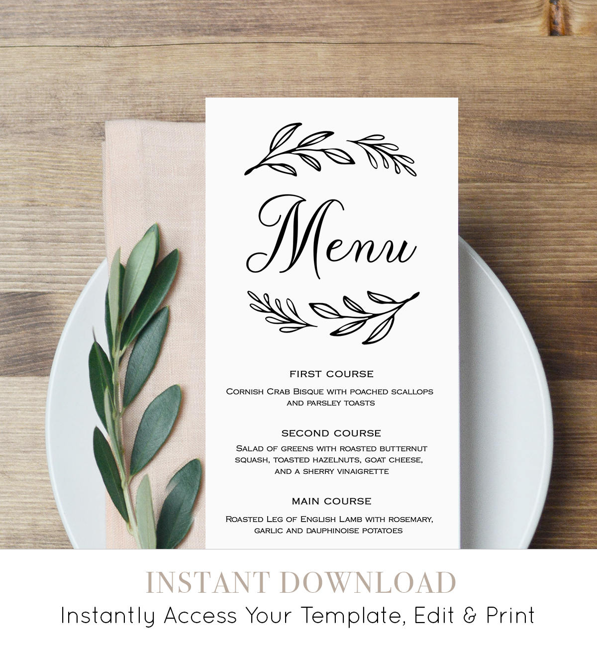 Party Décor Printable & Instant Download Simple Rustic Wedding Menu ...