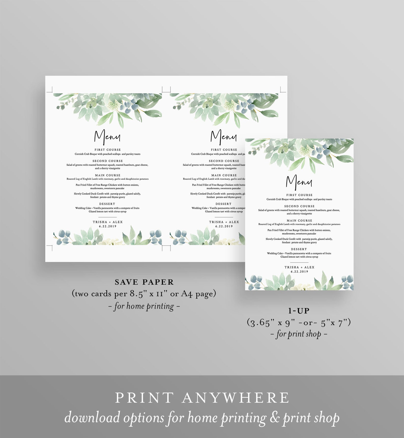 Boho Menu Template Succulent Greenery Wedding Menu Card - Etsy