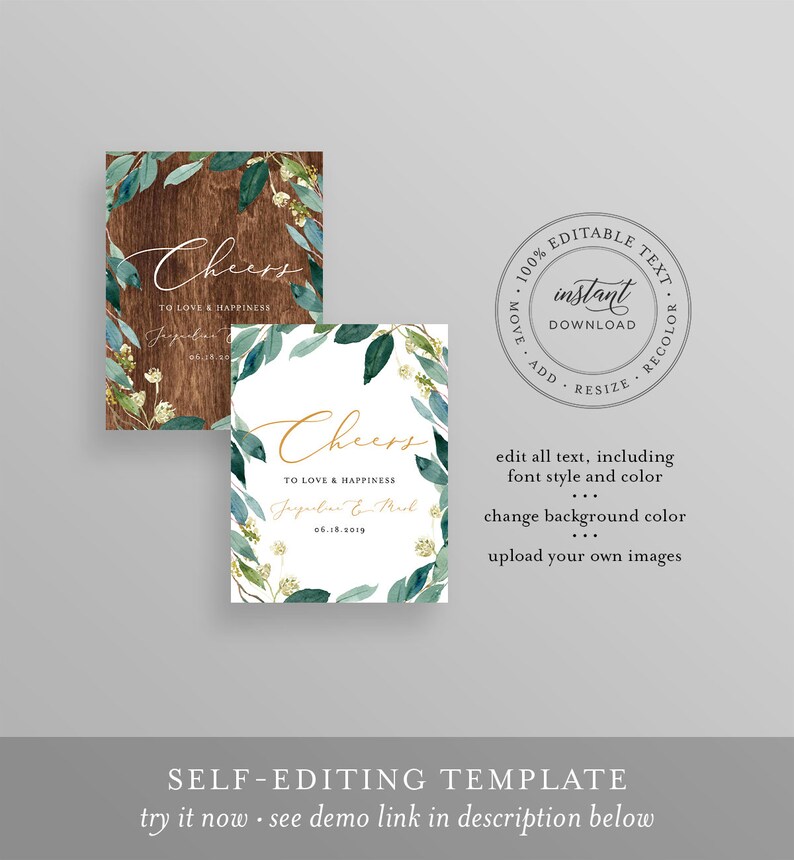 Editable Wedding Wine Label Winter Greenery Self-editing - Etsy