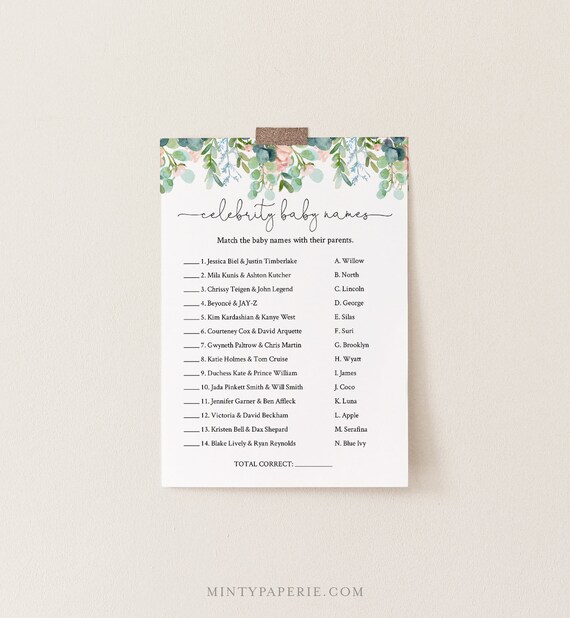 Celebrity Baby Name Game Printable Baby Shower Game Baby - Etsy
