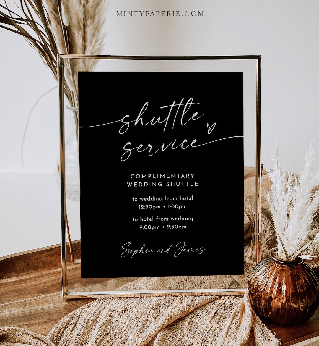 Shuttle Service Sign, Classic Black Wedding, Transportation Sign ...