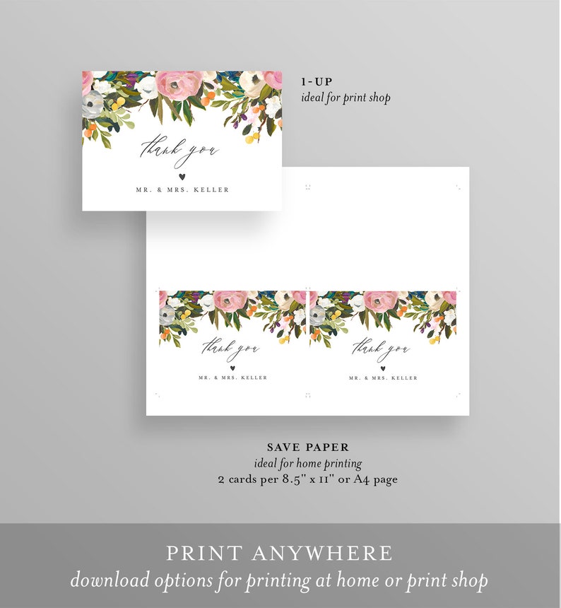 Thank You Note Card Template Printable Summer Blossom & - Etsy