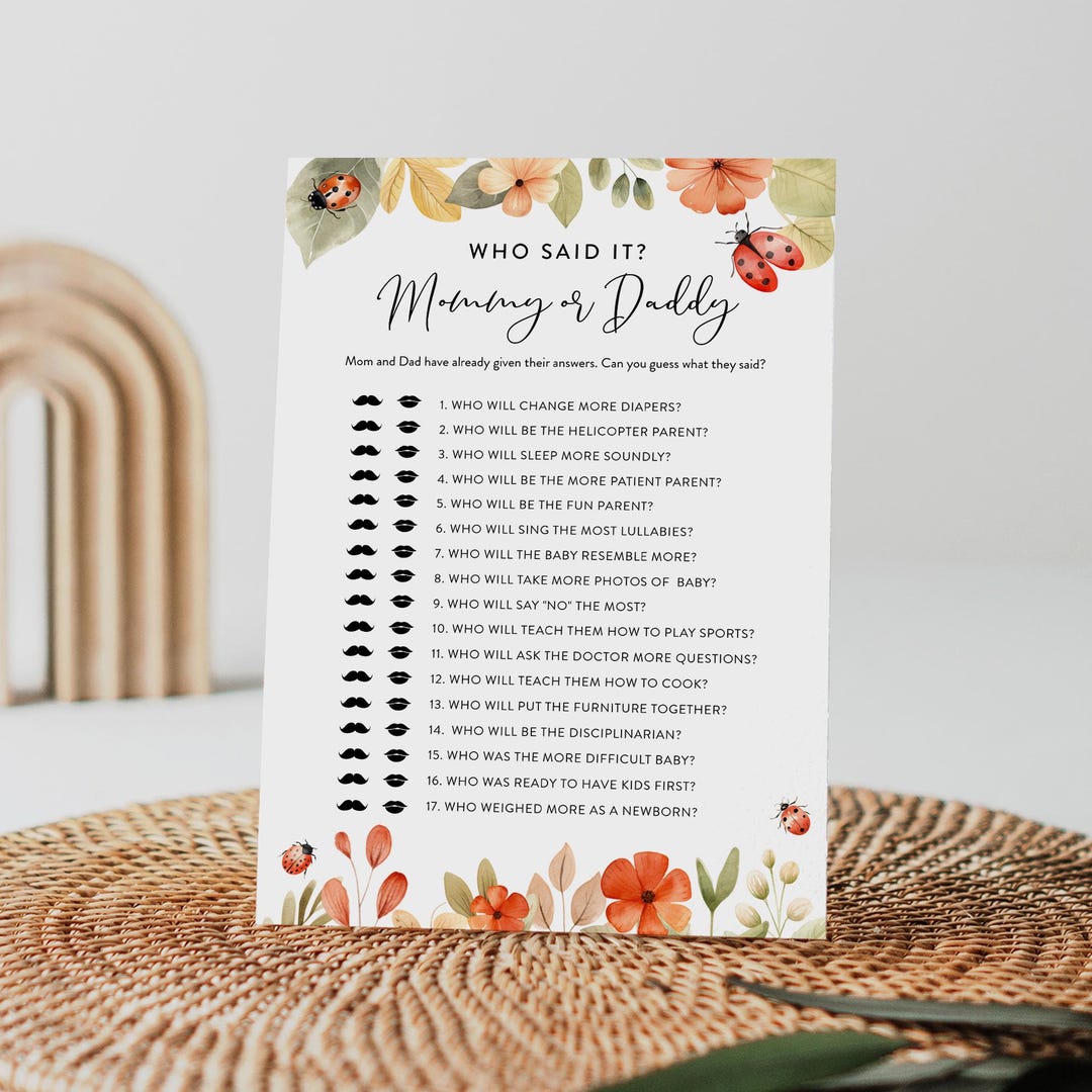 Ladybug Who Said It, Mommy or Daddy Game, Girl Baby Shower, Editable ...