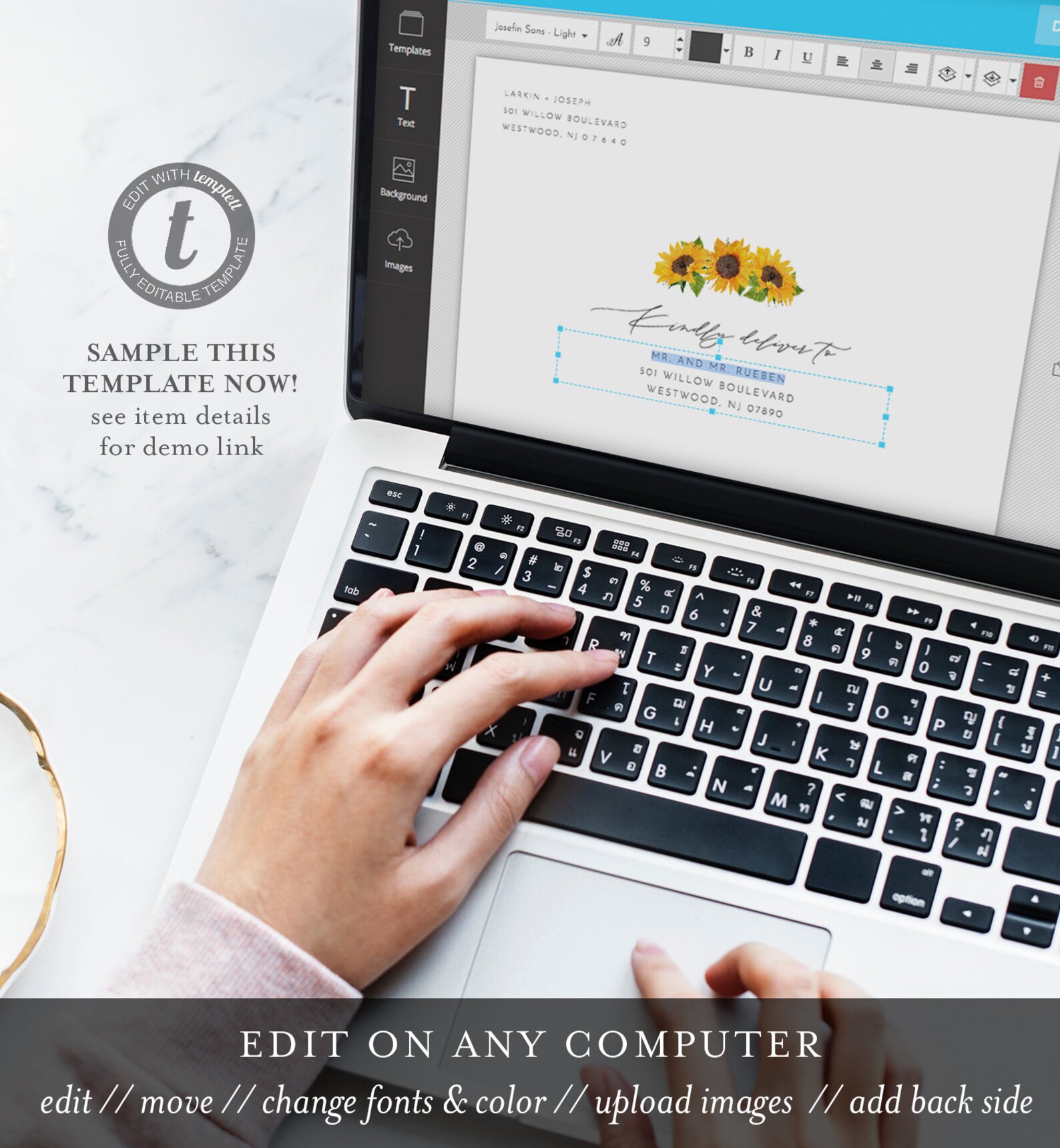 Sunflower Envelope Template DIY Printable Rustic Wedding - Etsy