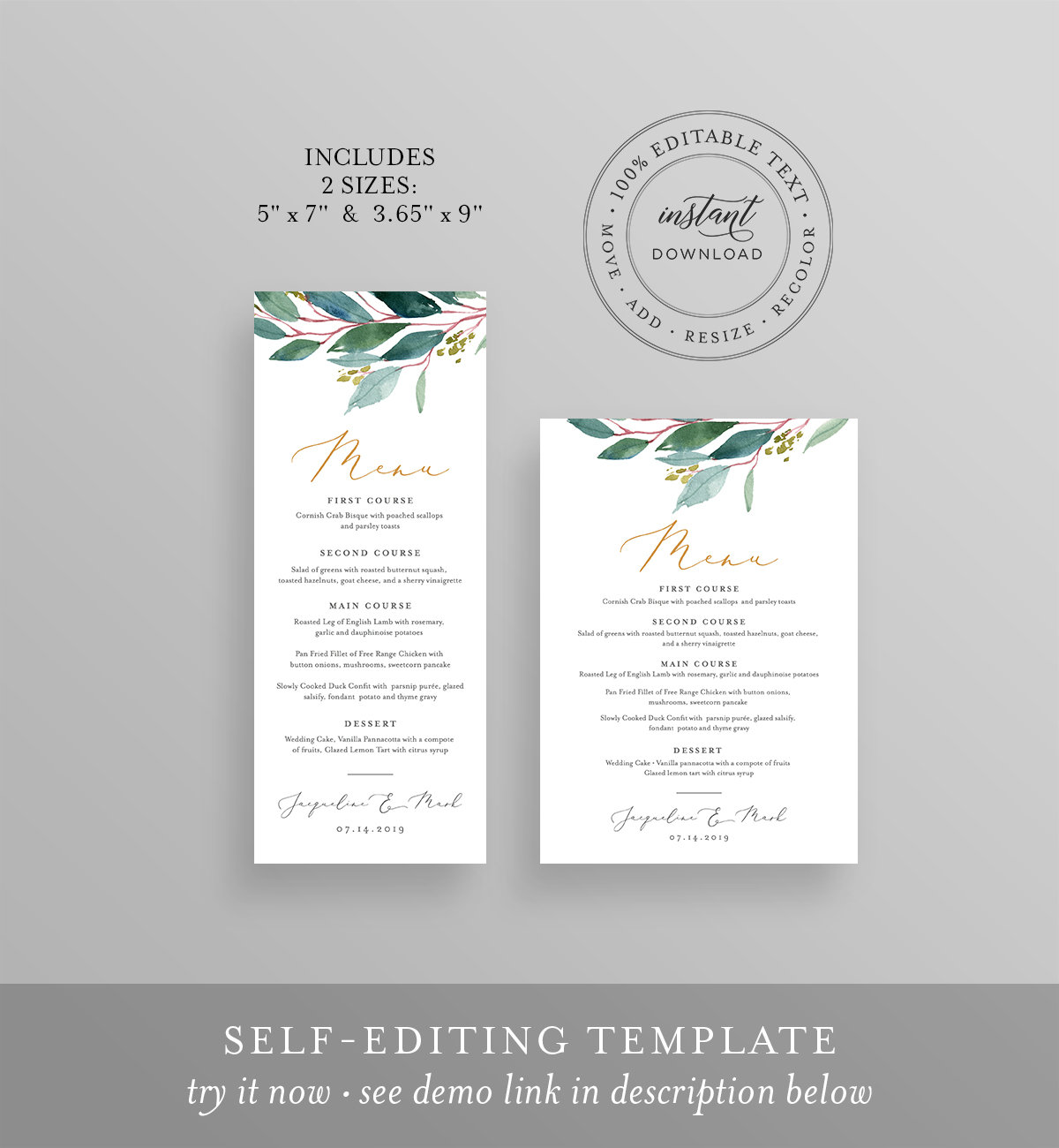 Wedding Menu Templett Rustic Menus Pink Flowers Editable pdf DIY ...