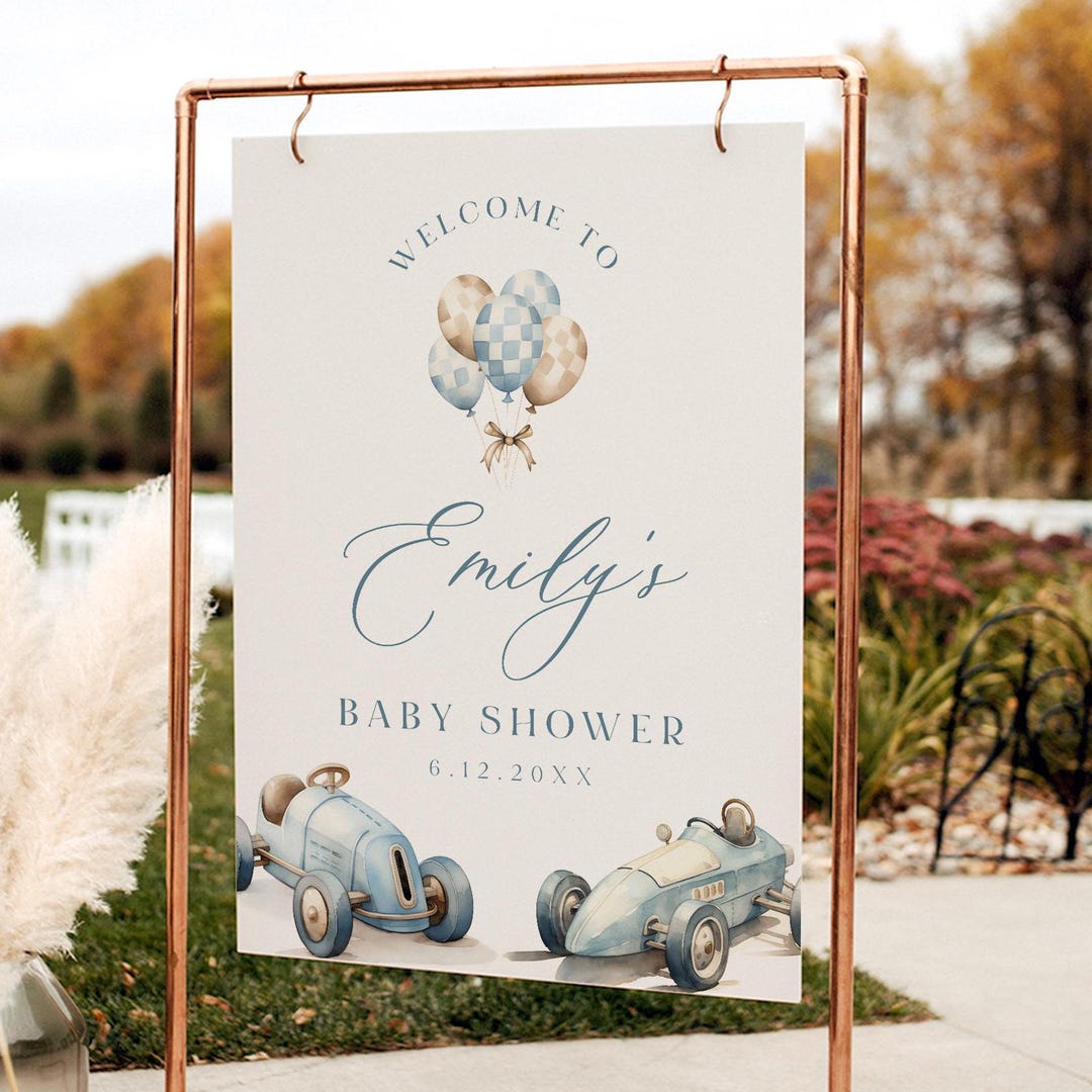 Race Car Baby Shower Welcome Sign, Vintage Race Car, Raceway, Little ...