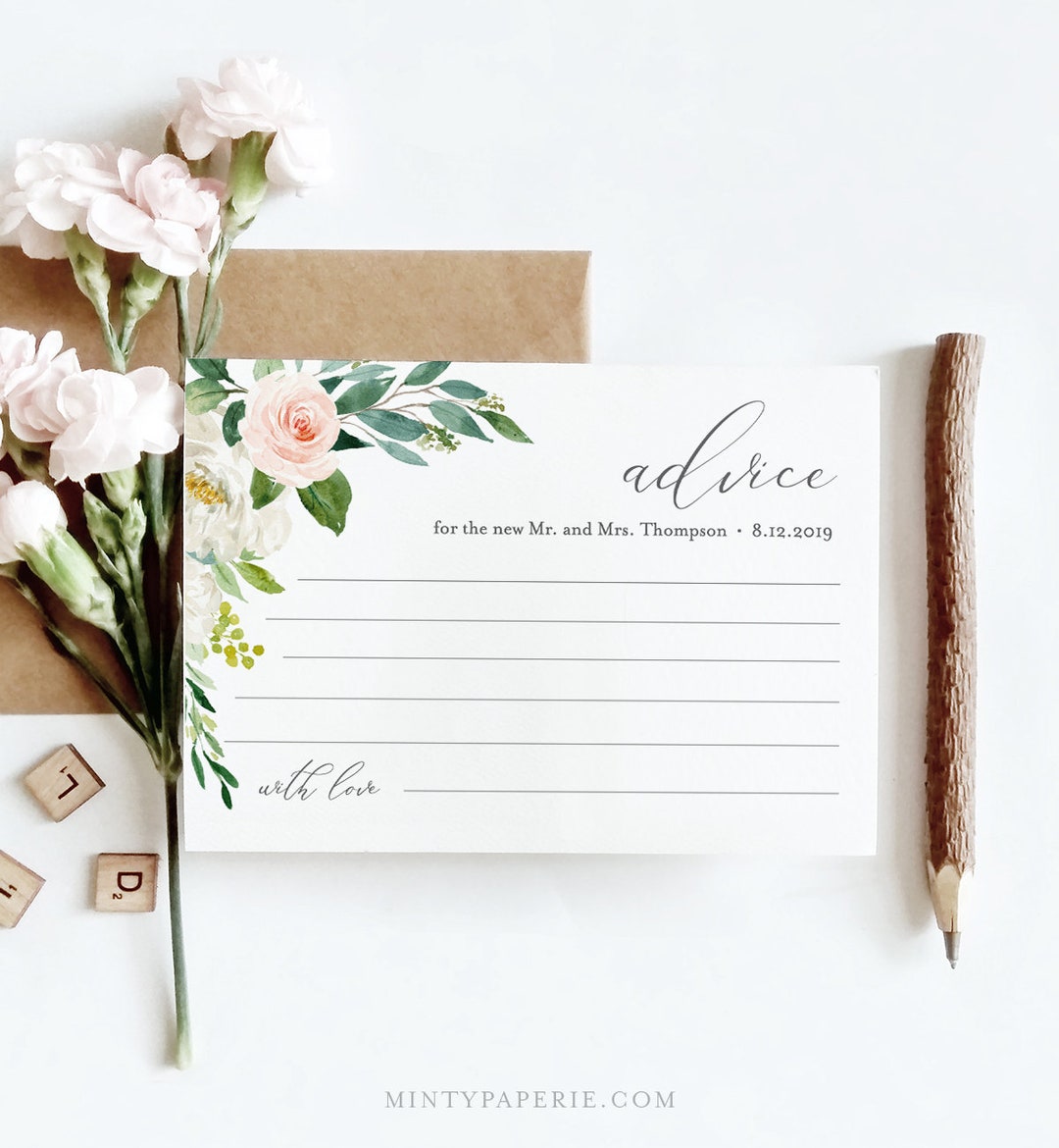 Advice Card Template, Wedding Well Wishes for Bride and Groom, Newlywed ...