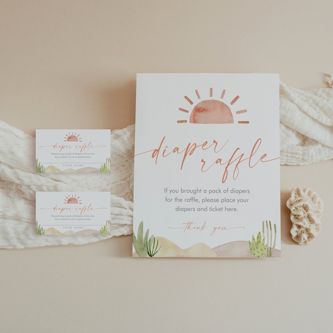 Sun Diaper Raffle Game, Printable Bohemian Desert Baby Shower Diaper ...