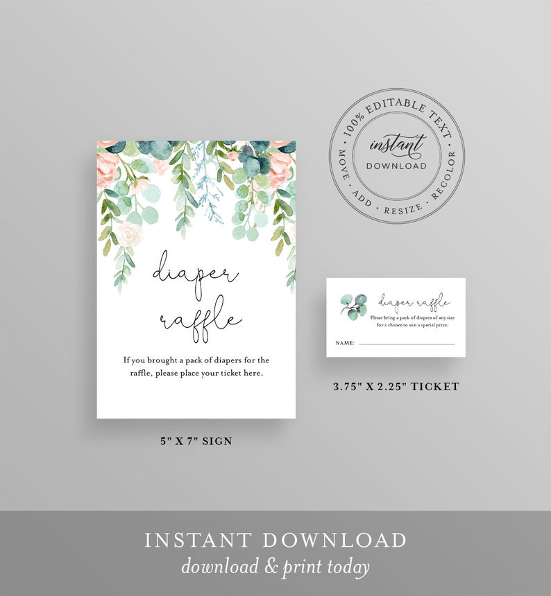 Diaper Raffle Printable Baby Shower Diaper Raffle Insert and | Etsy