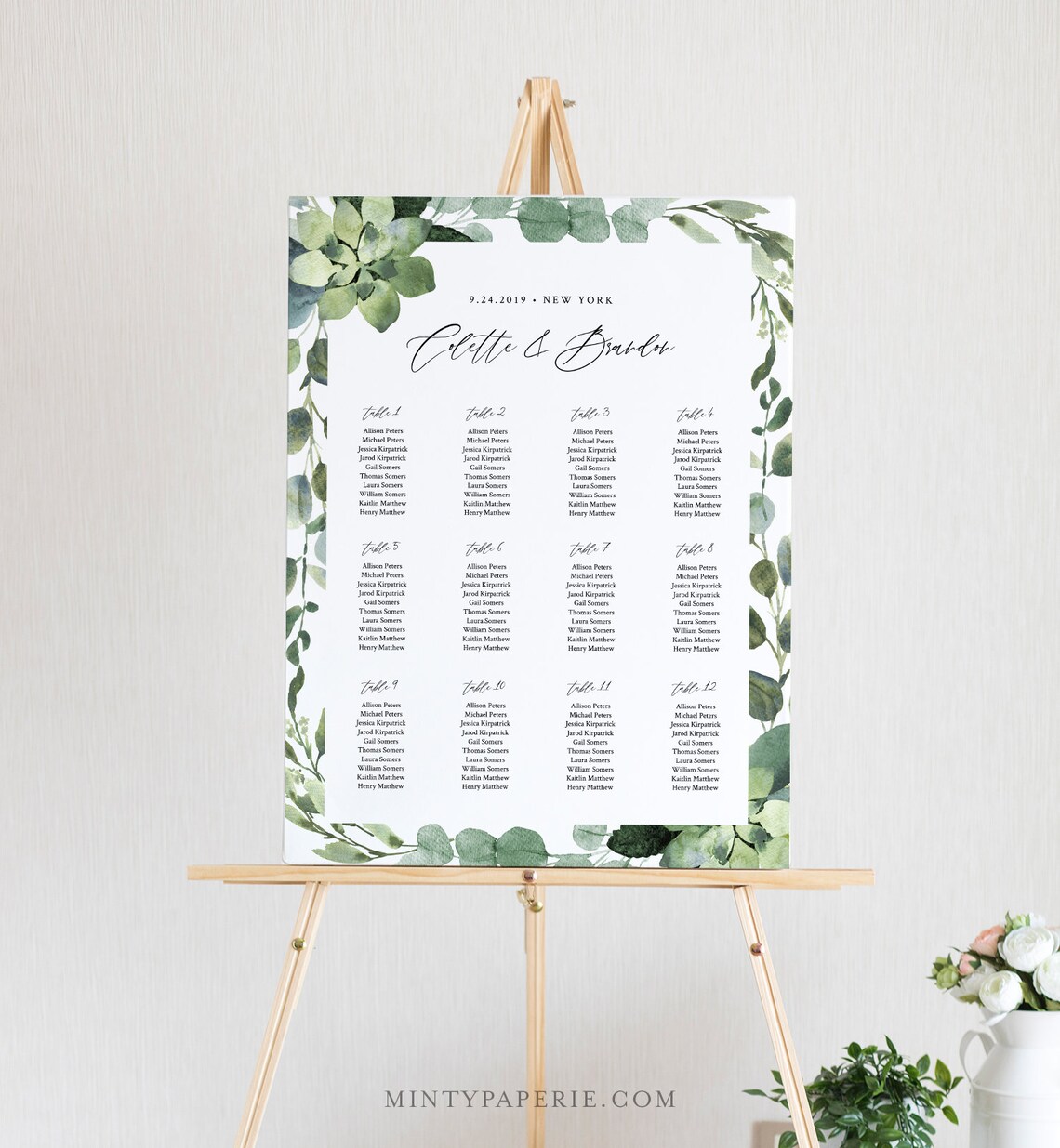 Greenery Seating Chart Template Printable Wedding Seating - Etsy