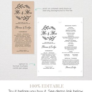 Wedding Program Template, Printable Order of Service, Ceremony Program ...