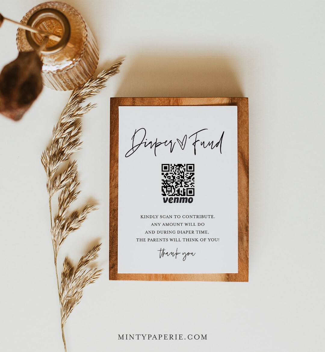 Diaper Fund Card, Venmo Baby Shower Insert, Minimalist Baby Shower Cash ...