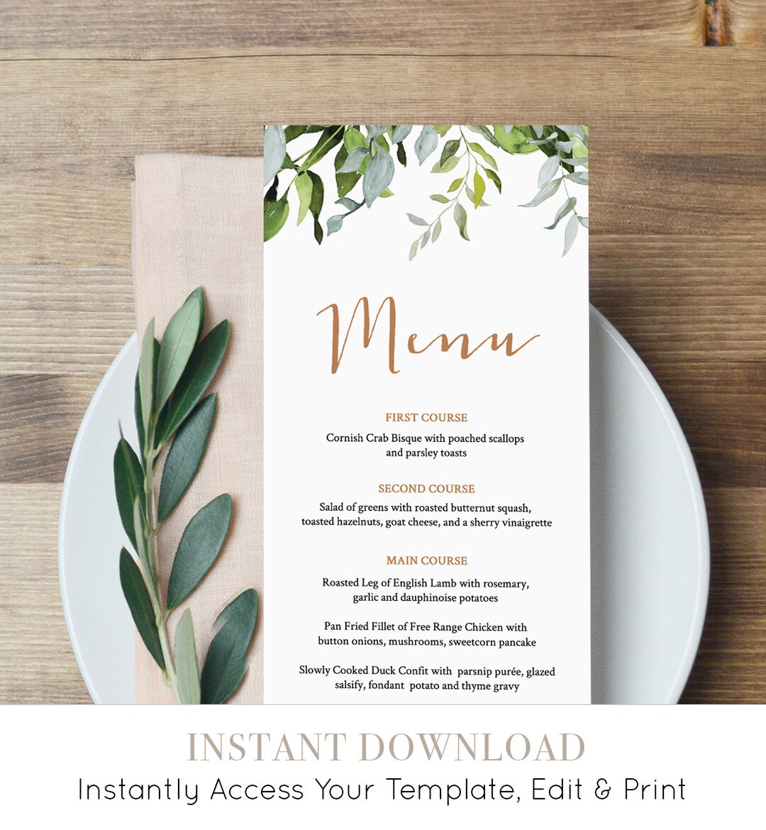 Self-editing Menu Template INSTANT DOWNLOAD Printable - Etsy