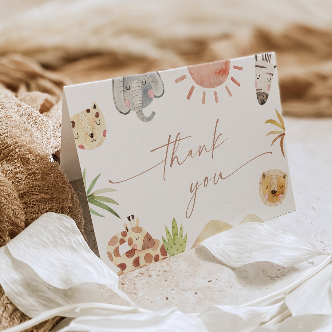 Safari Thank You Card Template, Printable Jungle Baby Shower, Birthday ...