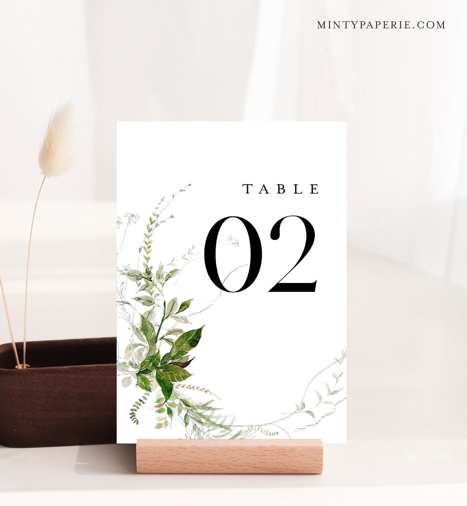 Modern Greenery Table Number Card Template Minimalist Wedding - Etsy