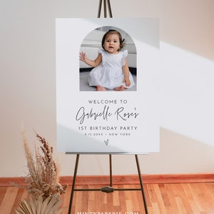 1st Birthday Party Sign, Welcome Sign, First Baby Sign, Modern Arch ...
