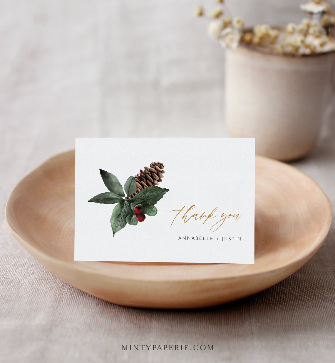 Holiday Thank You Card Winter Wedding Christmas Thank You - Etsy