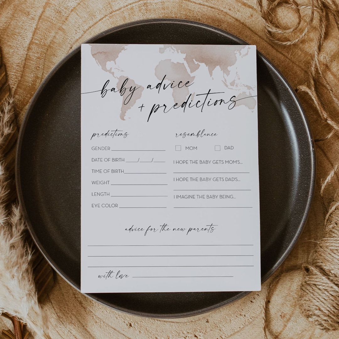 Map Baby Predictions & Advice Card, Printable Travel Baby Shower Game ...