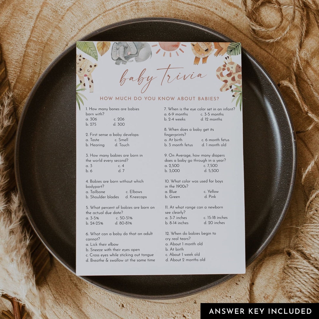 Safari Baby Shower Trivia Game, Baby Trivia Game, Jungle Baby Shower ...