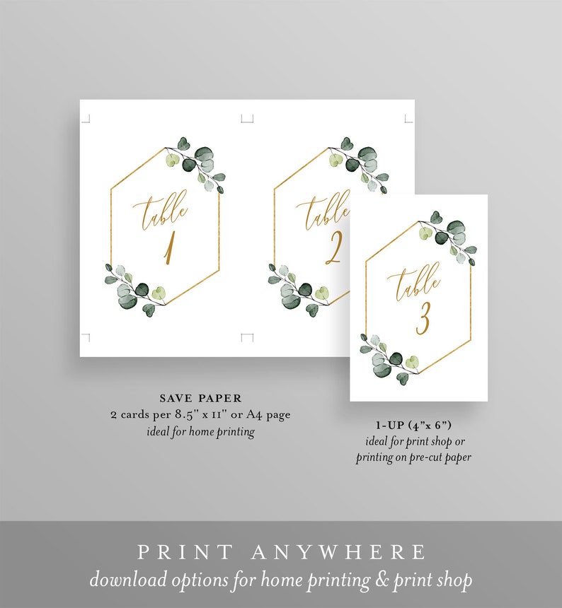 Greenery Table Number Cards Printable Wedding Table Number - Etsy